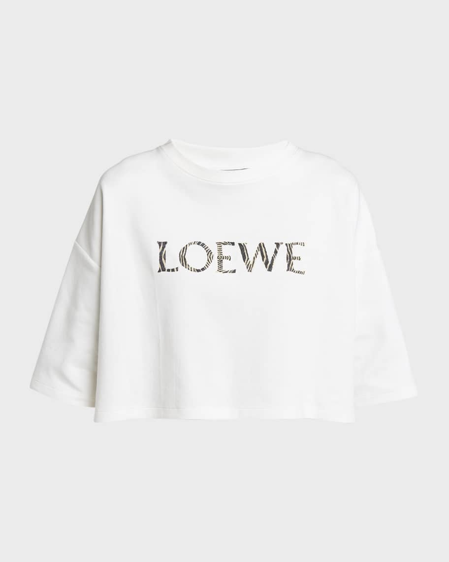Loewe x Paula Ibiza Raffia Logo Crop T-Shirt | Neiman Marcus