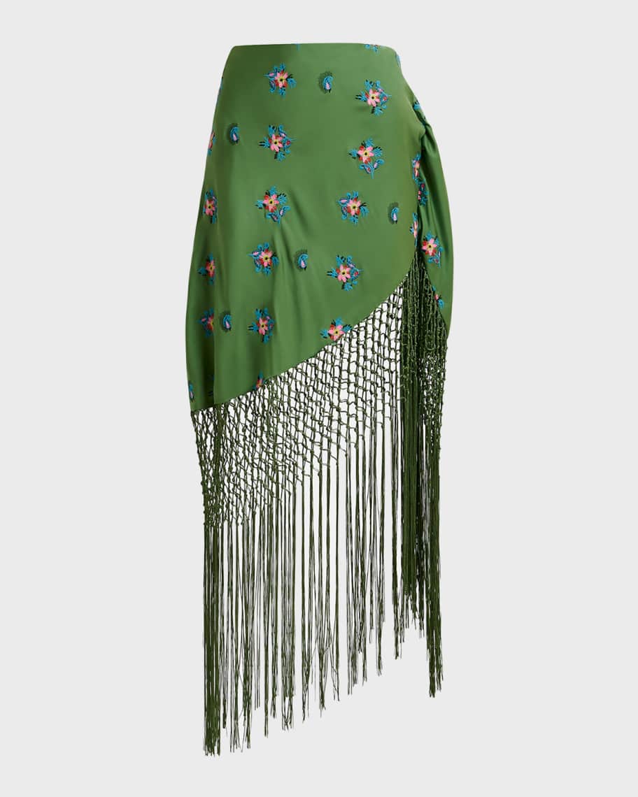 Essentiel Antwerp Fioretto Embroidered Front-Tie Mini Fringe Skirt ...