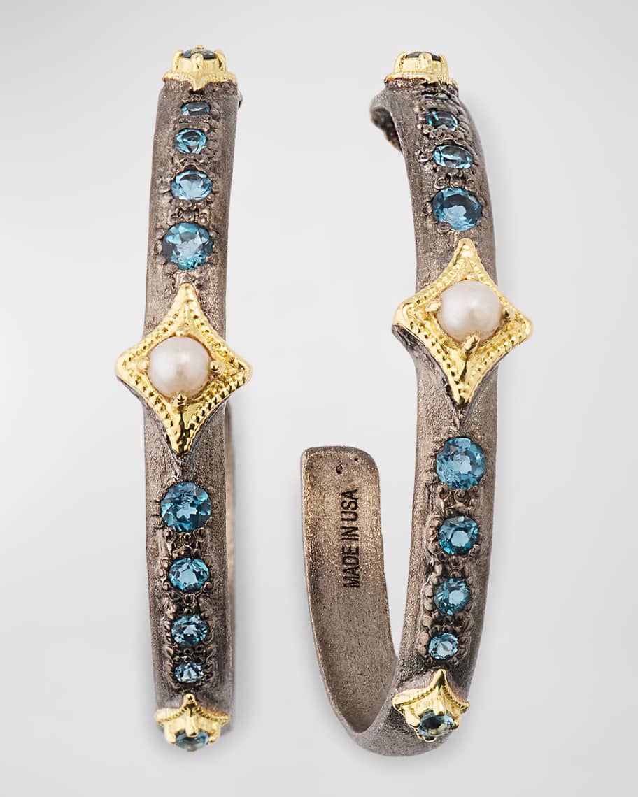 Armenta Oval Hoop Earrings with Topaz and Pearls | Neiman Marcus