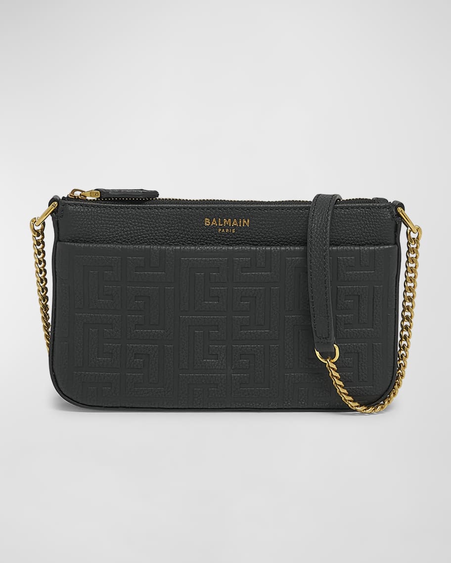 Balmain Mini Zip Wallet on Chain in Monogram Leather | Neiman Marcus