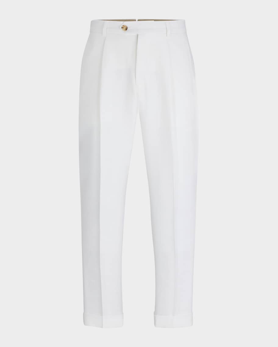 BOSS Camel Men's Linen Pleated Pants | Neiman Marcus