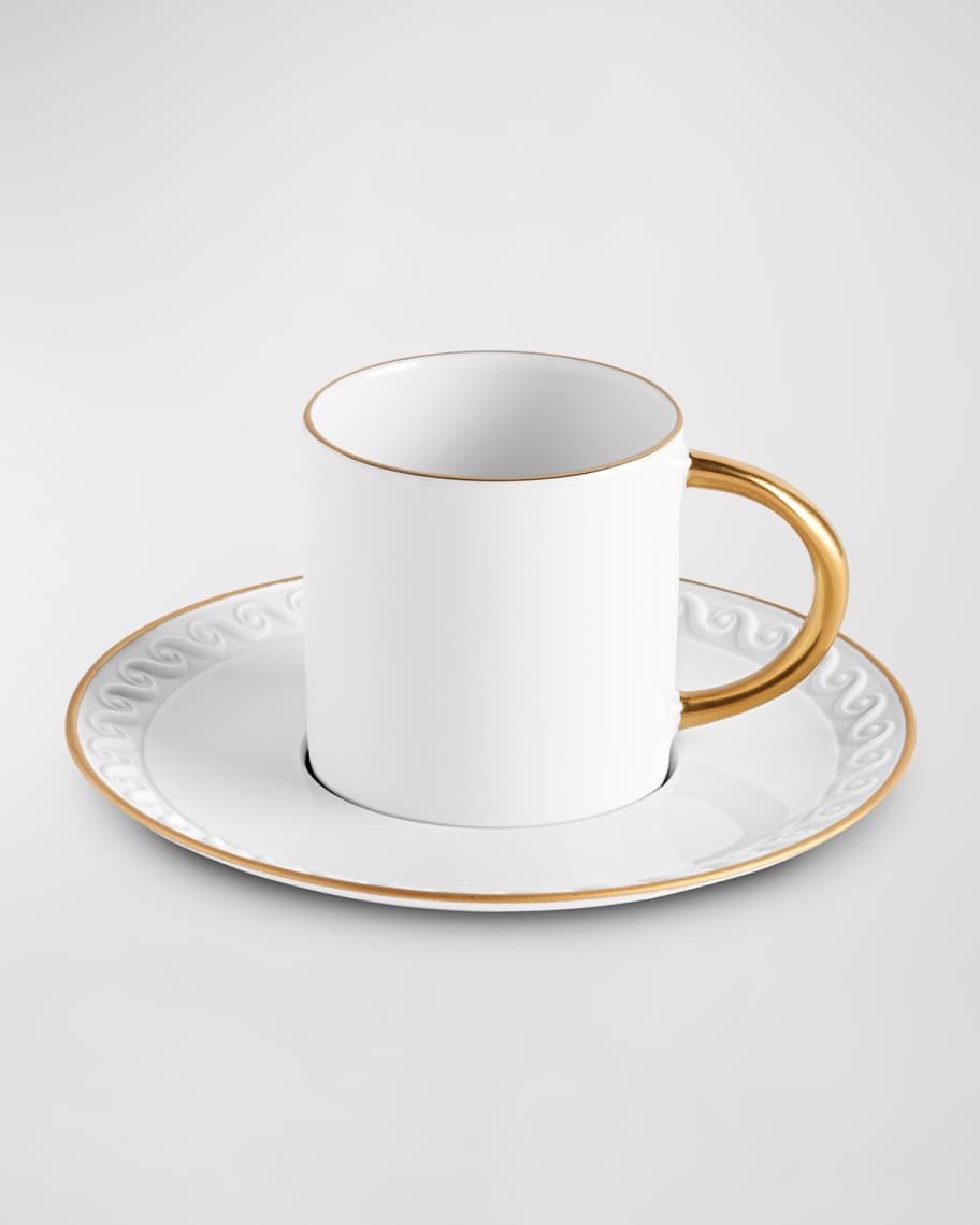 L'Objet Neptune 24K Gold-Rimmed Espresso Cup and Saucer Set | Neiman Marcus