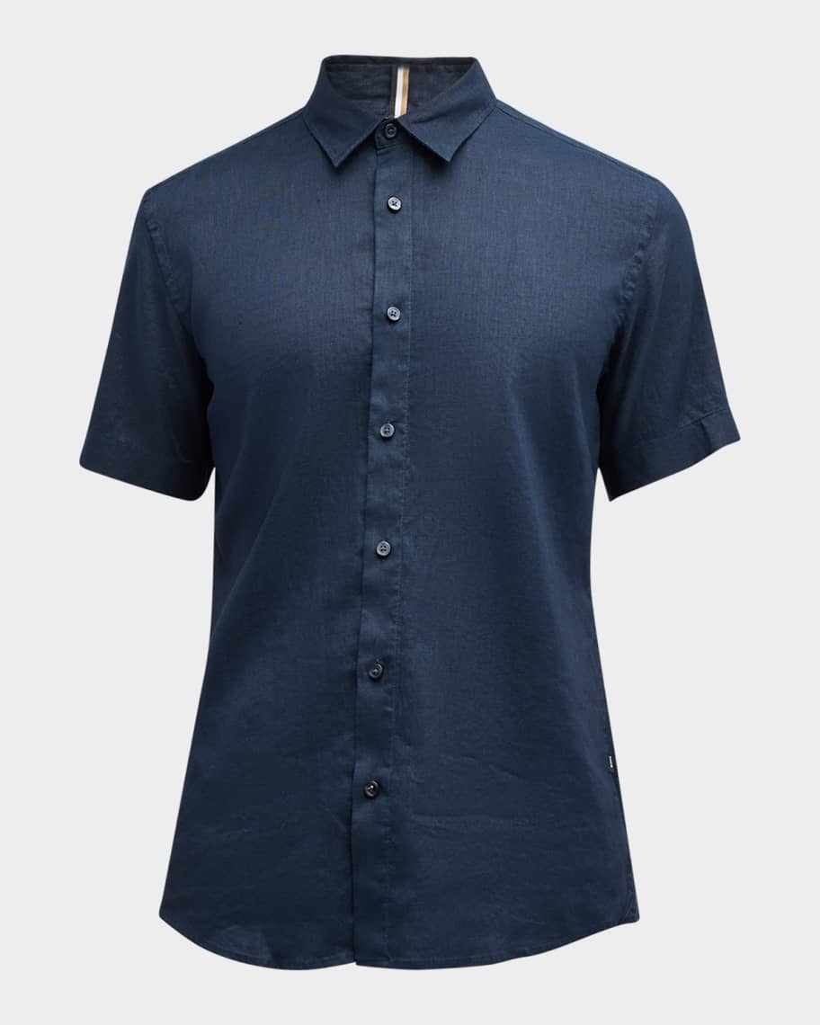 BOSS Men's Solid Linen Short-Sleeve Shirt | Neiman Marcus