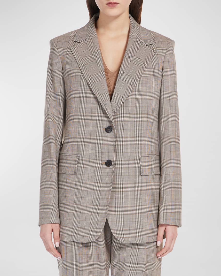 Max Mara Studio David Plaid Single-Breasted Jacket | Neiman Marcus