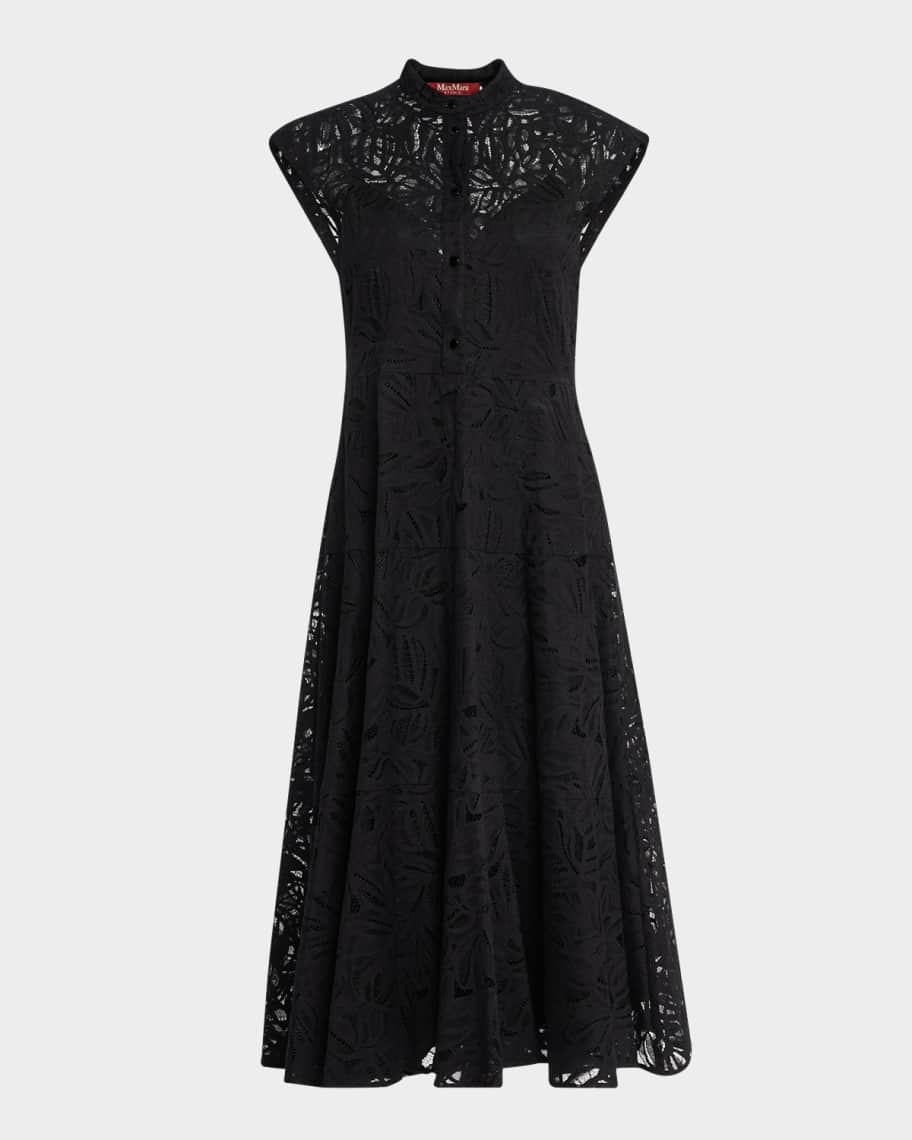 Max Mara Studio Kabuki Sleeveless Tiered Lace Midi Dress | Neiman Marcus