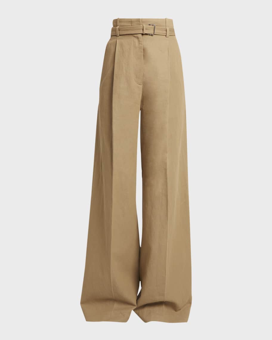 Proenza Schouler Dana Belted Cotton-Blend Suiting Puddle Pants | Neiman ...