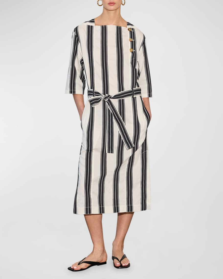 CALLAS Milano Constance Striped Square-Neck Midi Dress | Neiman Marcus