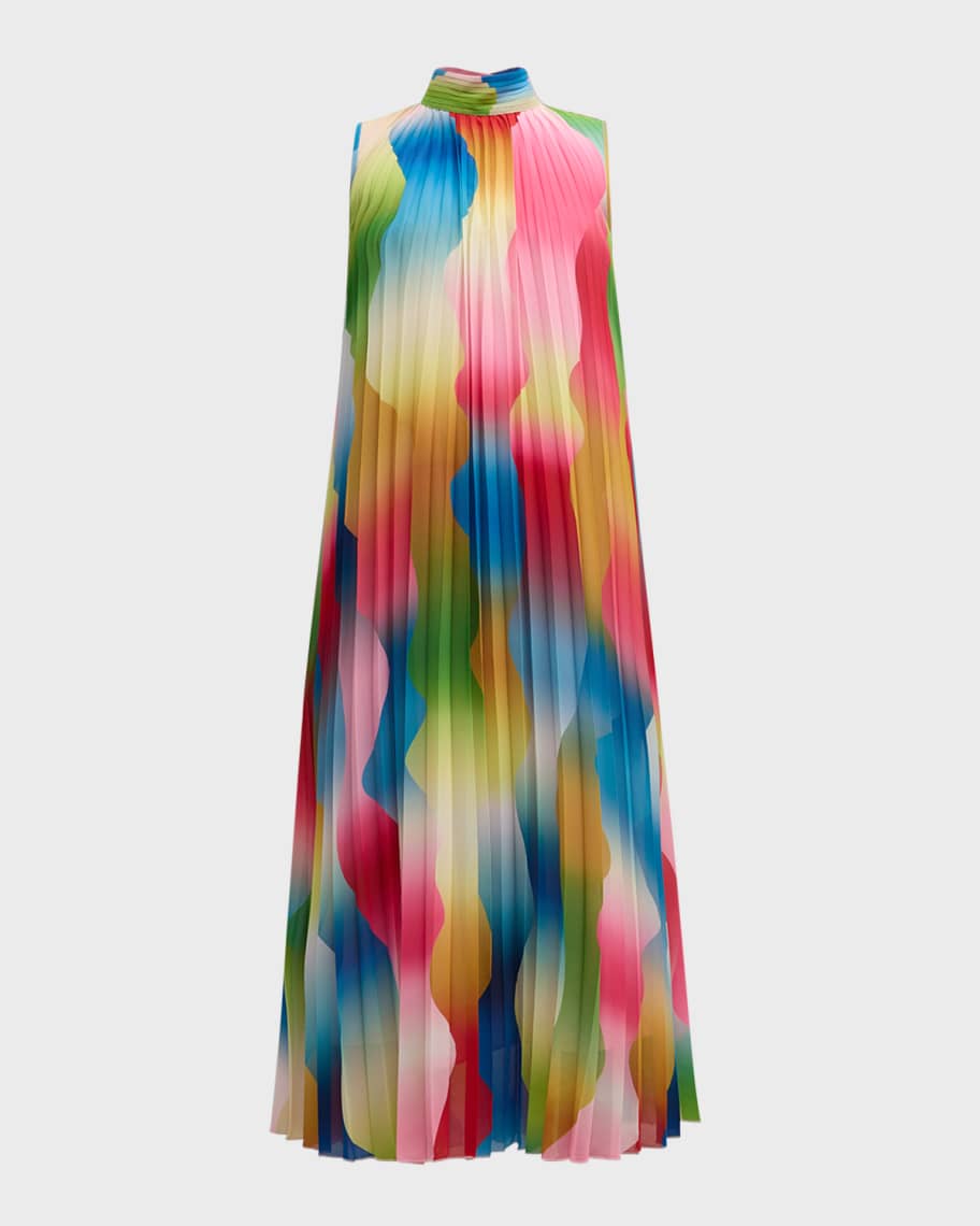 Elie Tahari The Pia Pleated Ombre Trapeze Midi Dress | Neiman Marcus
