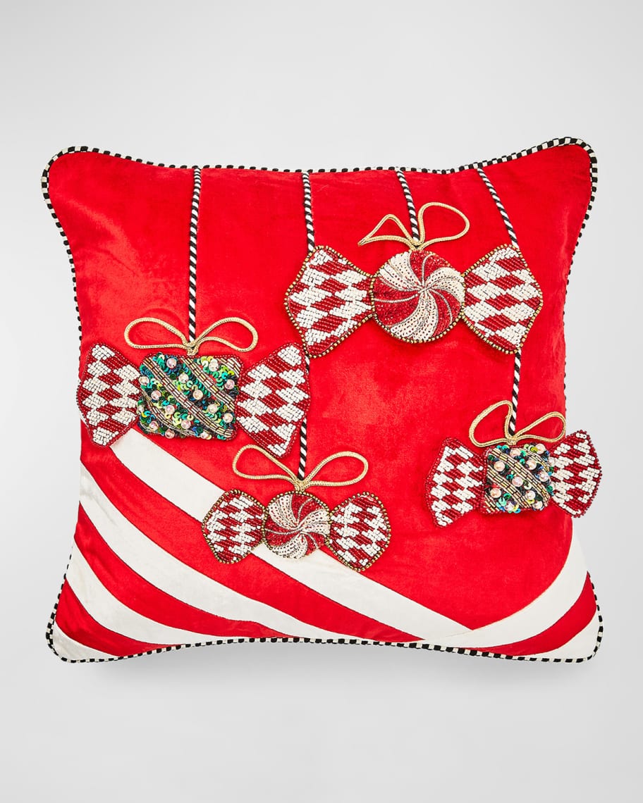 MacKenzie-Childs Christmas Candy Red Beaded Throw Pillow | Neiman Marcus