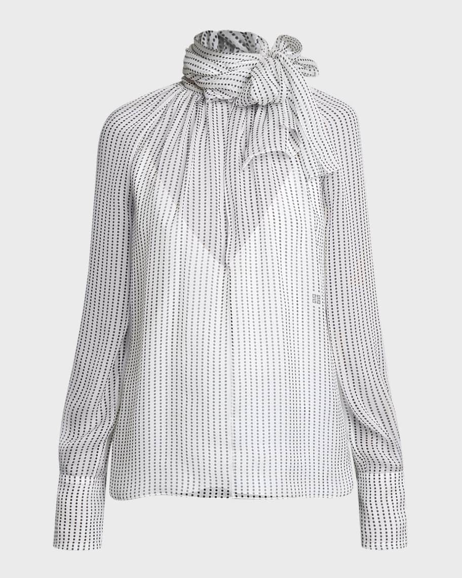 Givenchy Tie-Neck Sheer Dotted Silk Blouse | Neiman Marcus