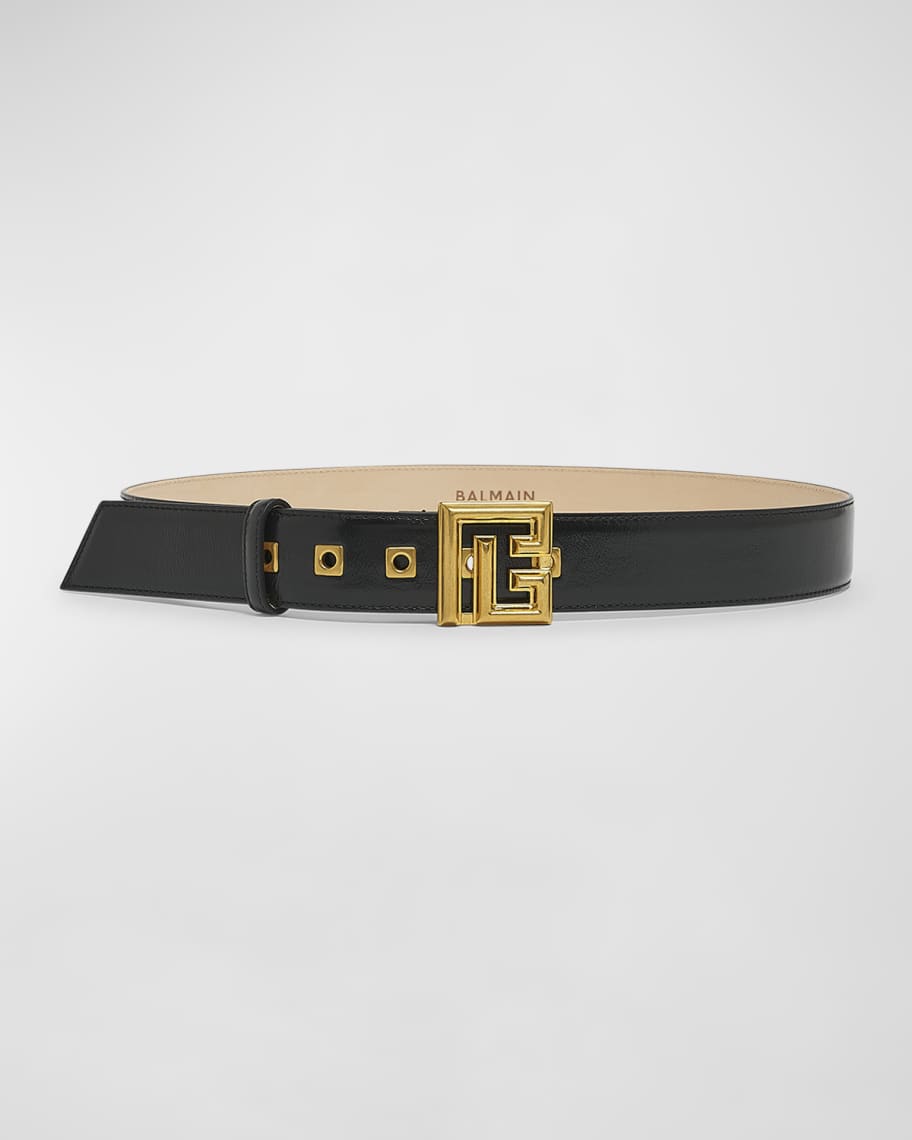 Balmain PB Monogram Patent Leather Belt | Neiman Marcus