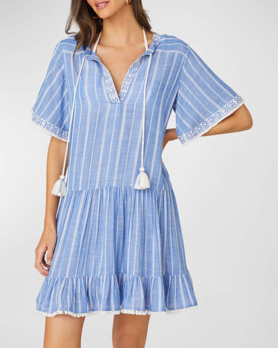 Shoshanna Short-Sleeve Tunic Mini Dress | Neiman Marcus