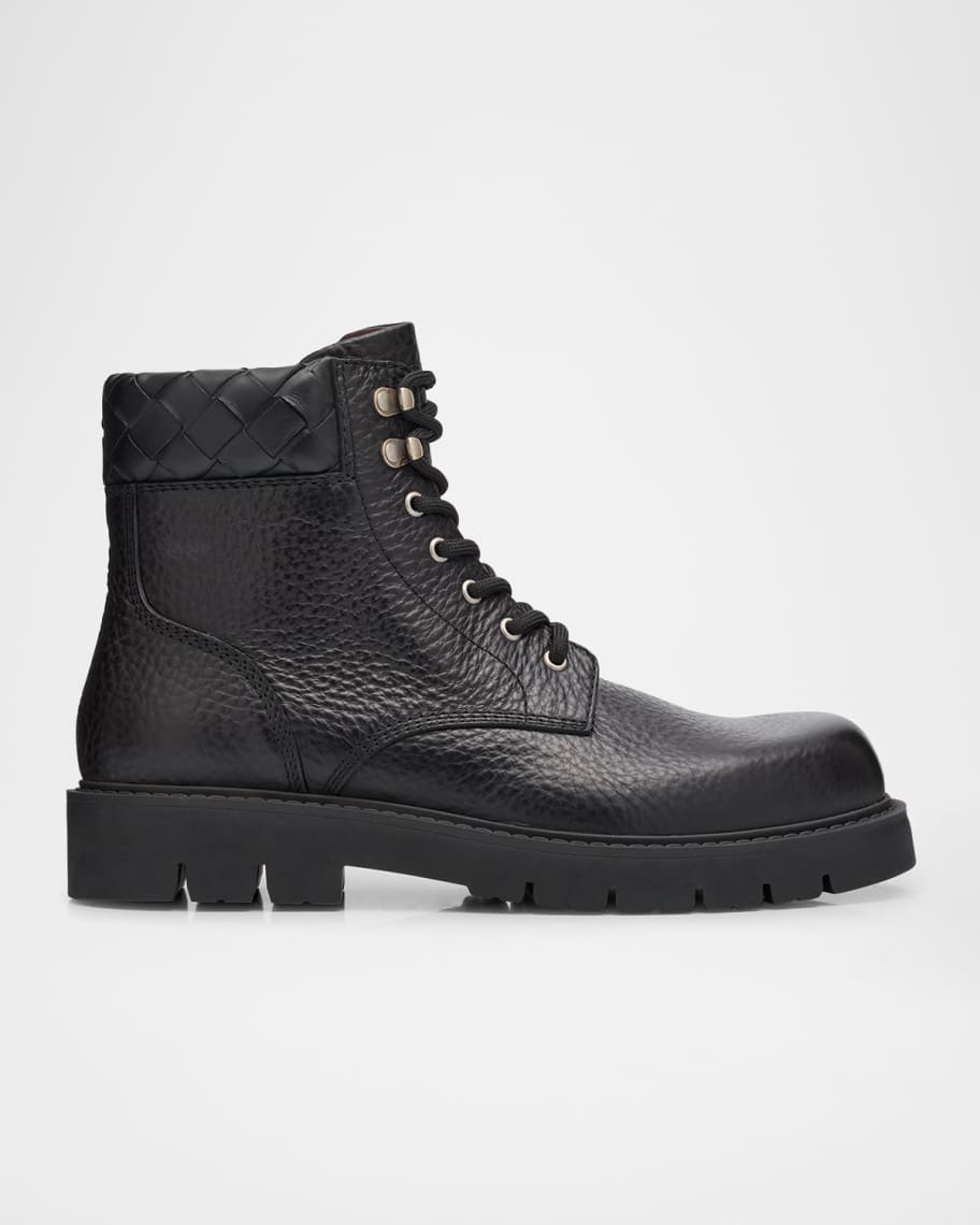 Bottega Veneta Men's Haddock Leather Lace-Up Ankle Boots | Neiman Marcus
