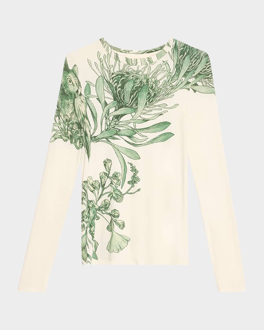 Jason Wu Collection Pincushion Floral-Printed Jersey Long-Sleeve Top ...