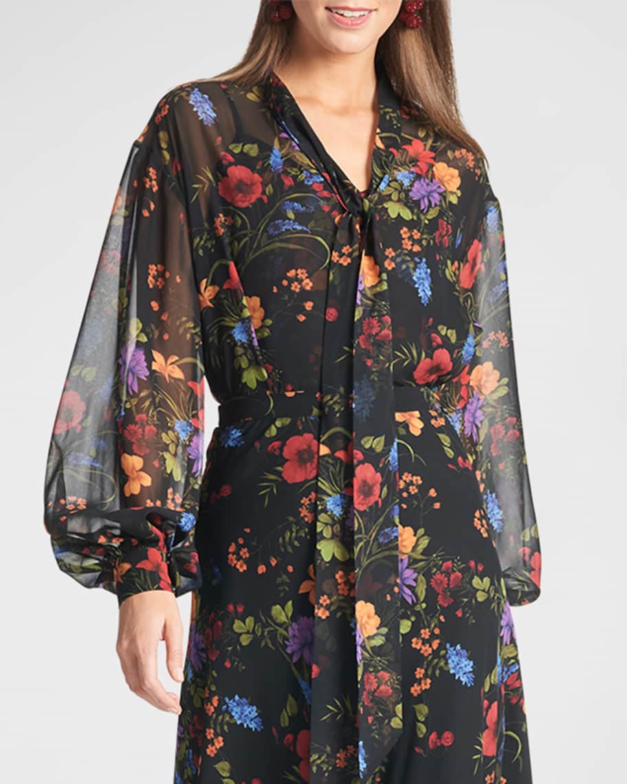 Sachin & Babi Nora Balloon-Sleeve Floral-Print Chiffon Top | Neiman Marcus