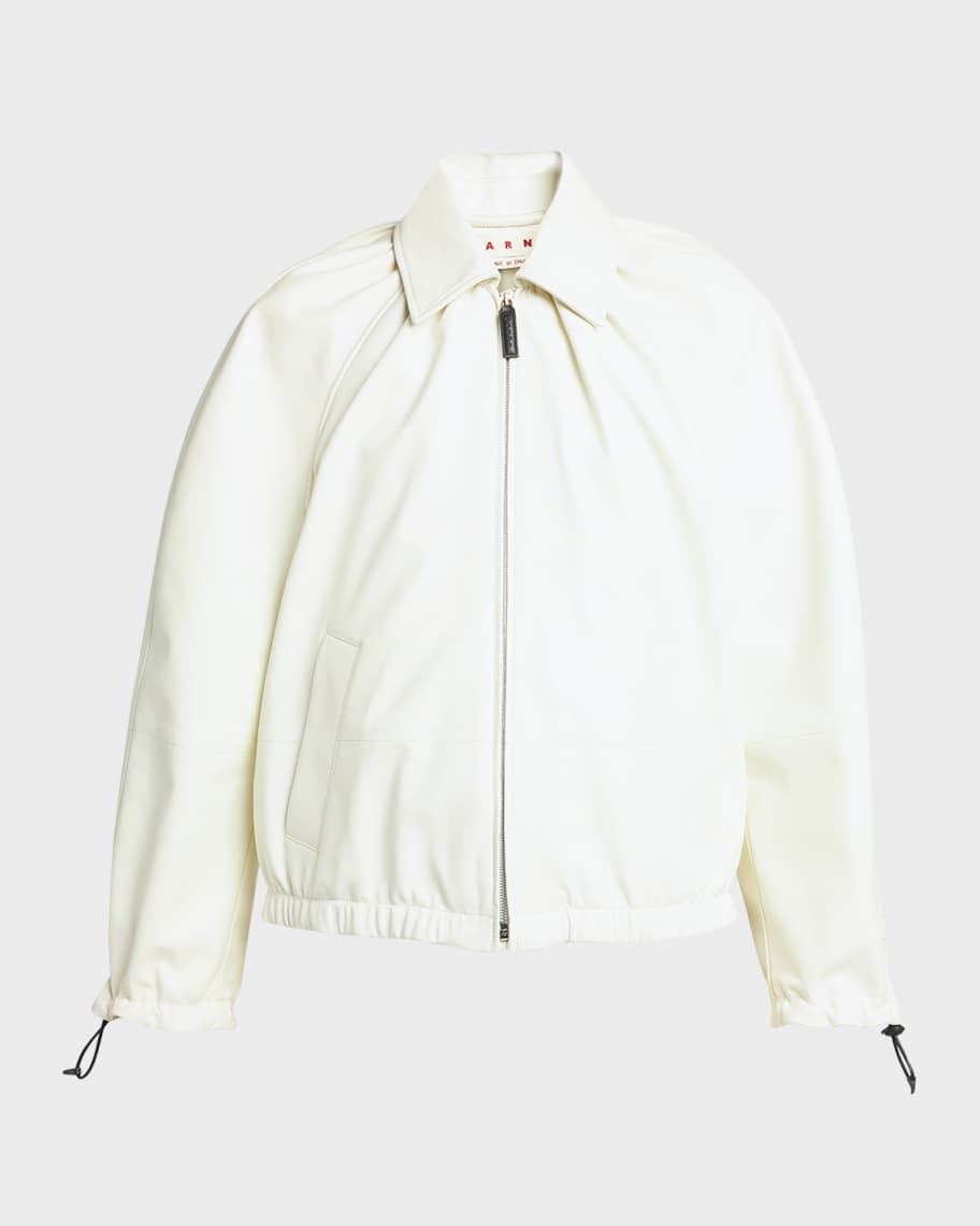 Marni Gathered Collar Leather Zip Jacket | Neiman Marcus