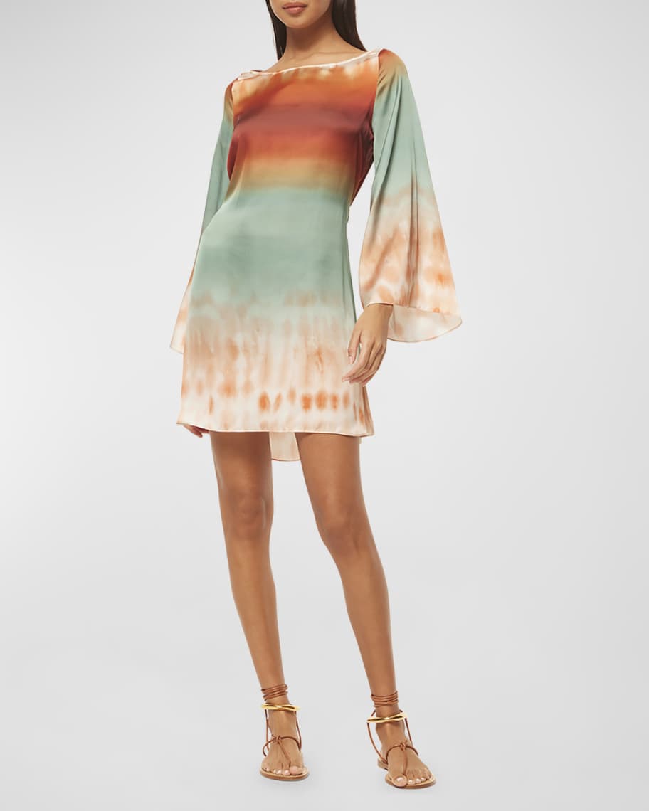 MISA Los Angeles Twiggy Tie-Belt Bell-Sleeve Mini Dress | Neiman Marcus