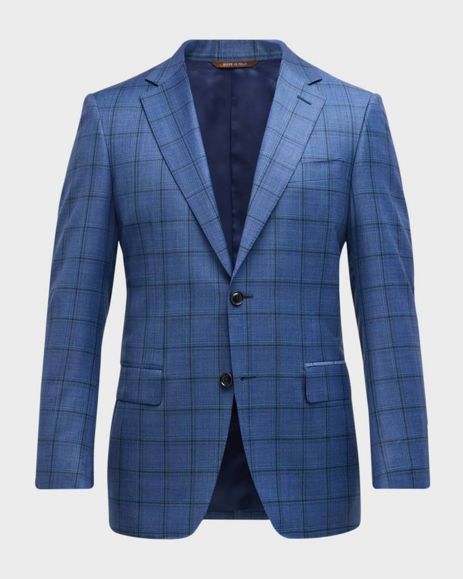 Canali Men's 130s Luxury Wool Windowpane Sport Coat | Neiman Marcus