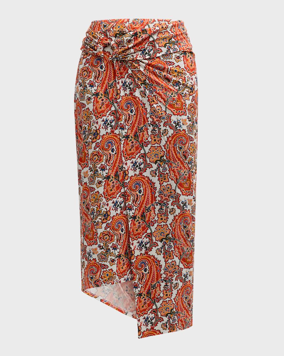 Rabanne Paisley U-Ring Wrap Midi Skirt | Neiman Marcus