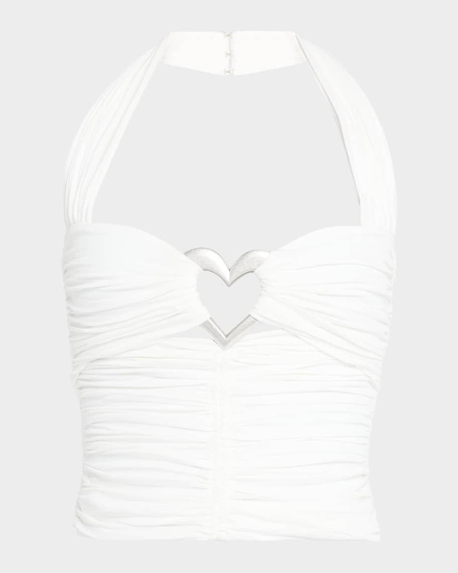 AREA Heart Ruched Halter Crop Top | Neiman Marcus