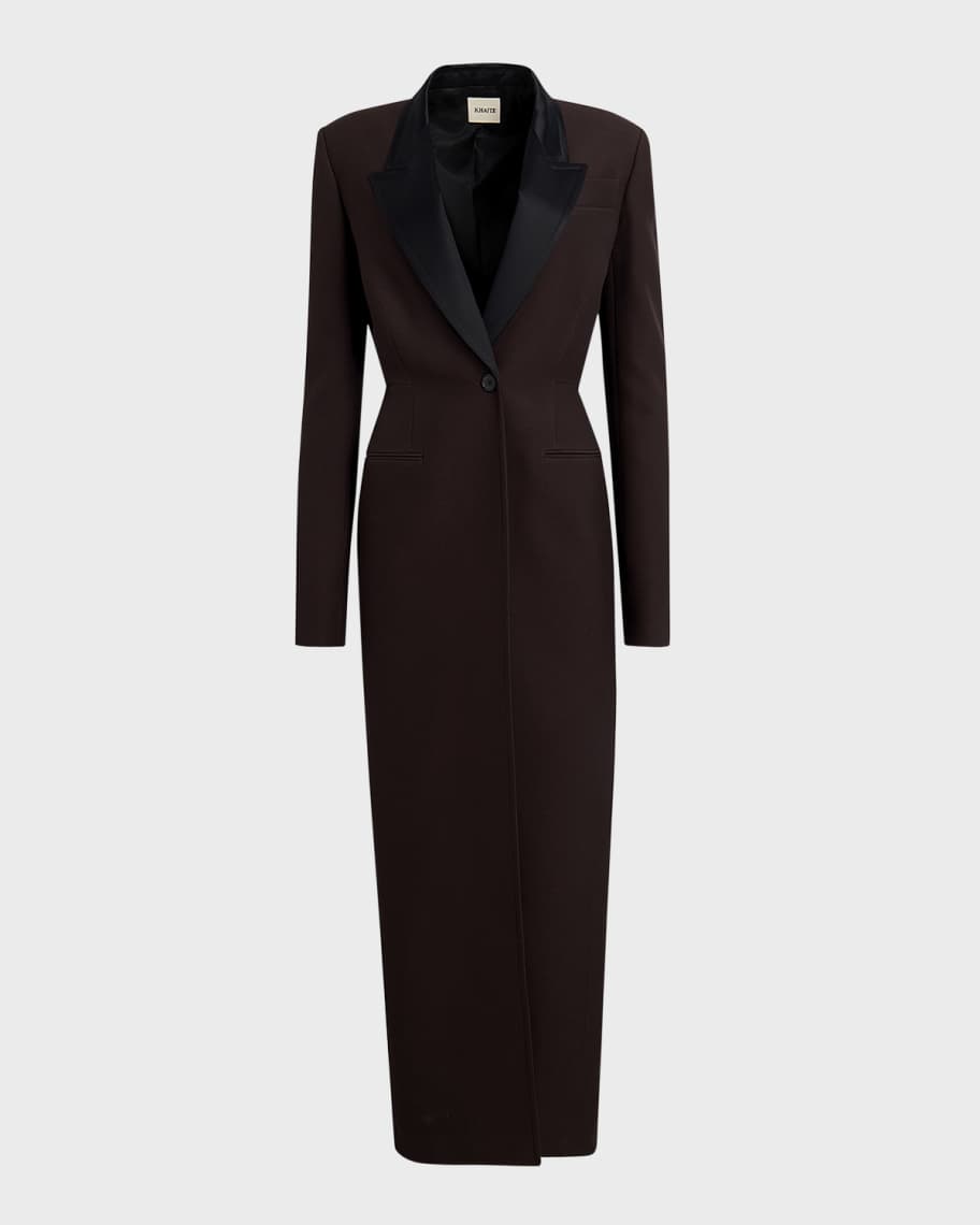 Khaite Bellow Long Peacoat with Satin Lapels | Neiman Marcus