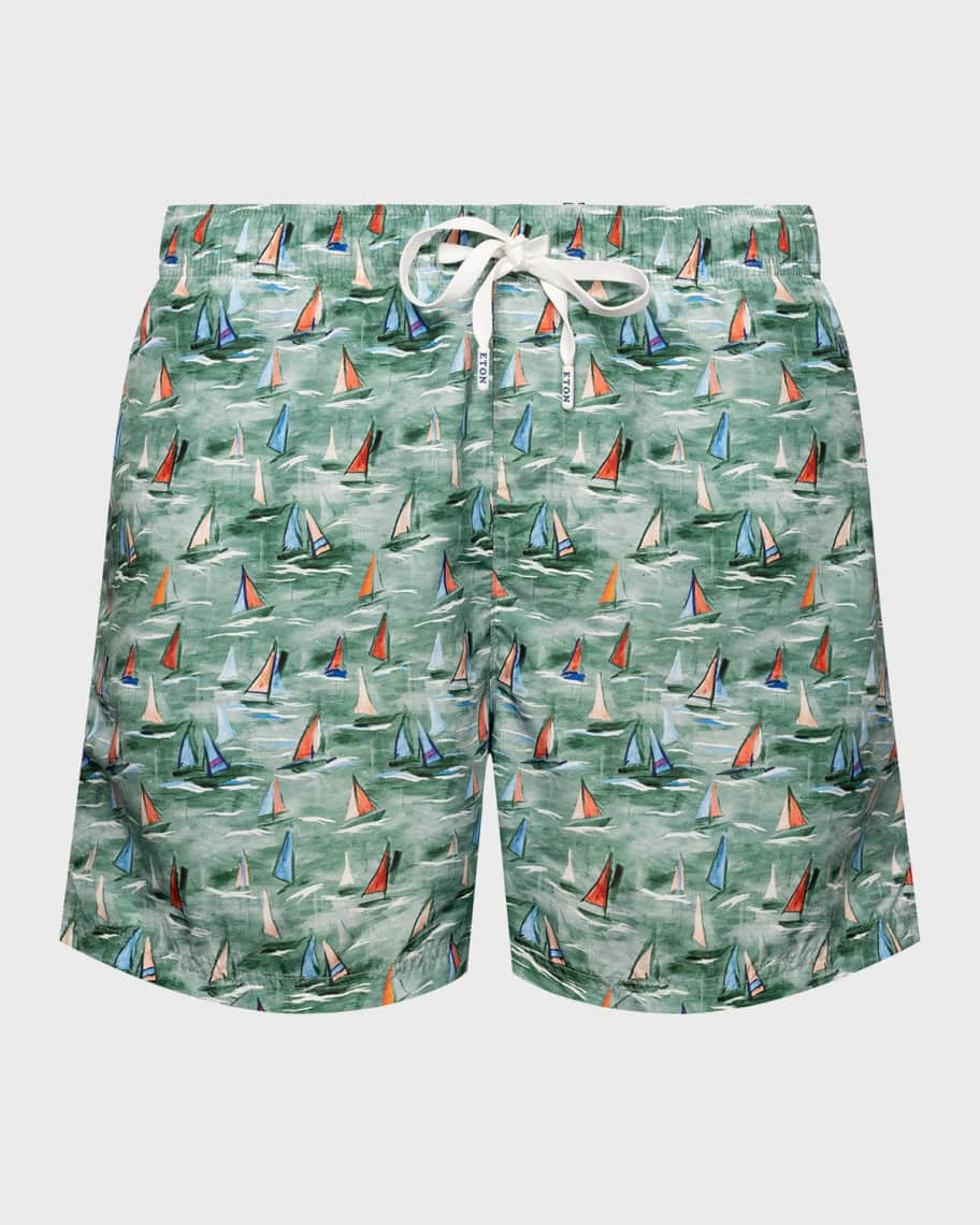 Eton Men's Boat-Print Swim Trunks | Neiman Marcus