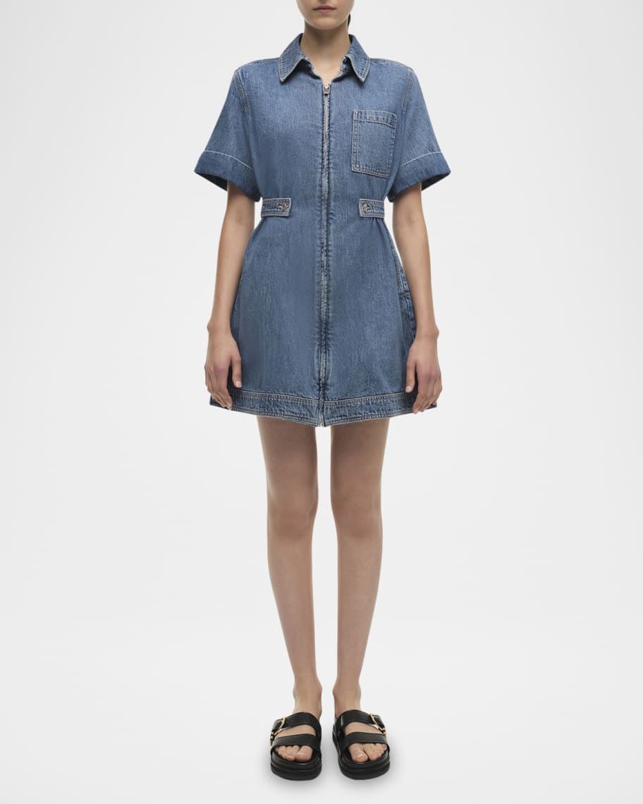 SIMKHAI Sandler Zip-Front Denim Mini Dress | Neiman Marcus