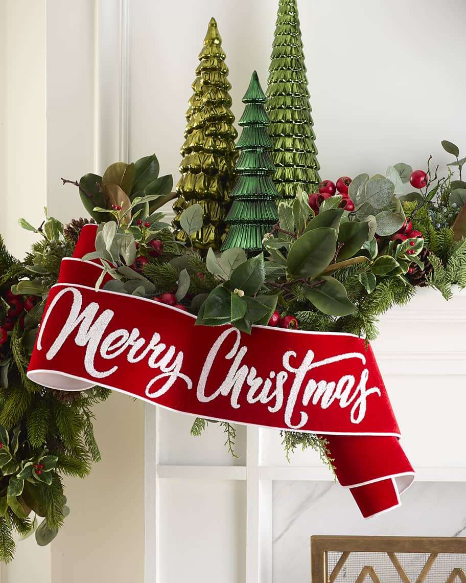 D. Stevens Velvet Glitter Merry Christmas Ribbon, 6" x 70" | Neiman Marcus
