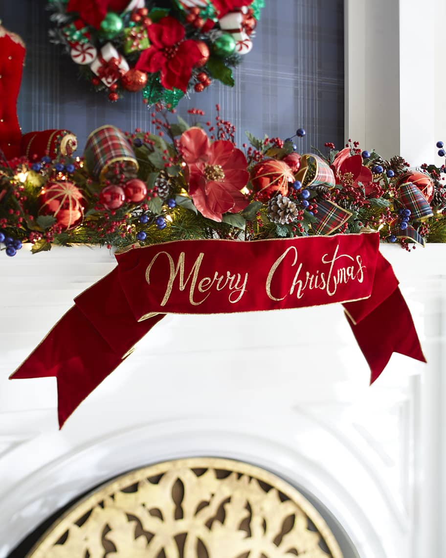 D. Stevens Red Merry Christmas Velvet Banner | Neiman Marcus
