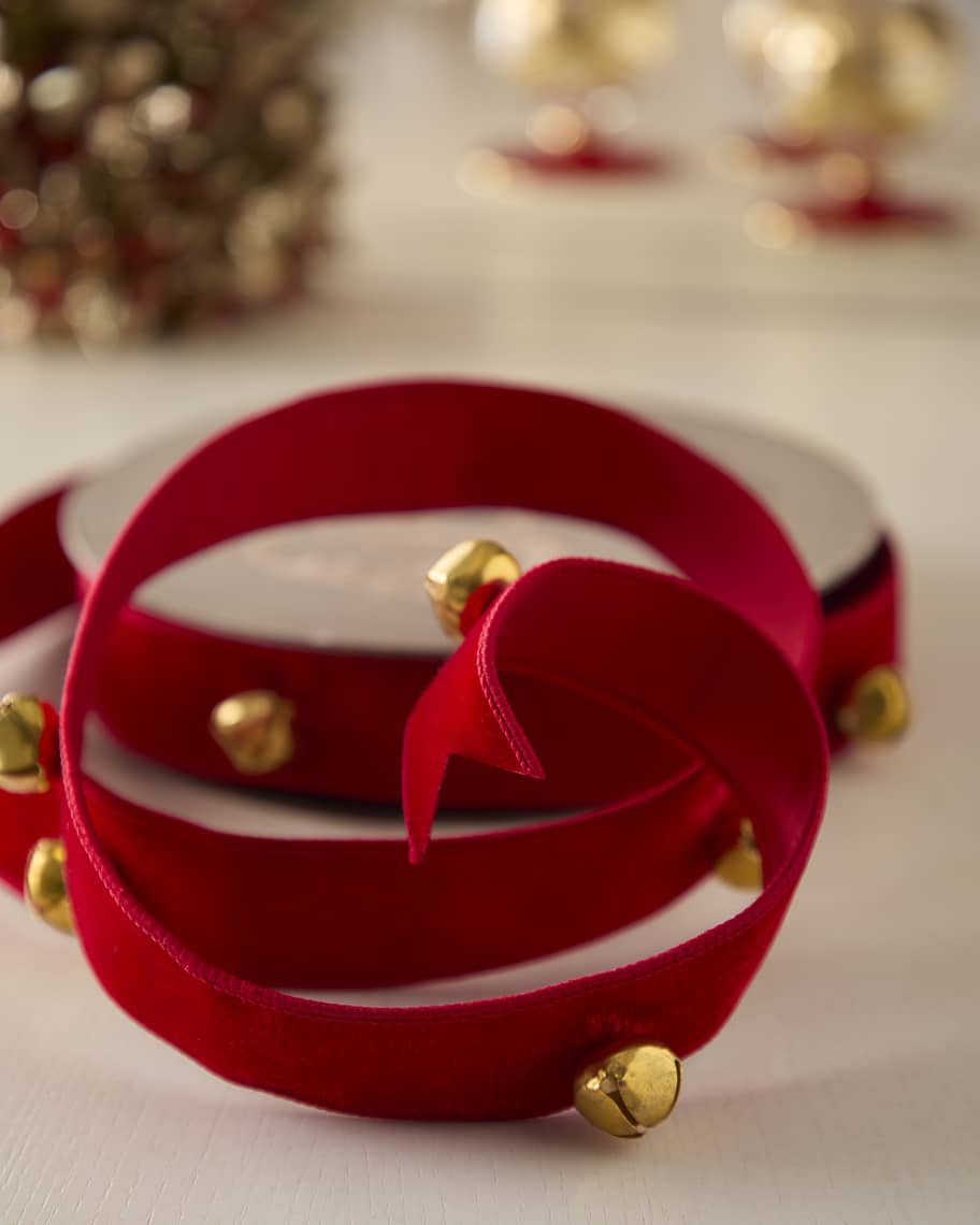 D. Stevens Velvet Ribbon with Jingle Bells, 1.5"W x 5 Yards | Neiman Marcus
