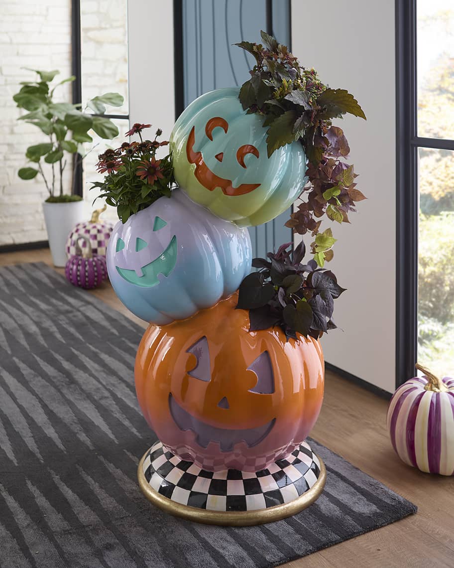 MacKenzie-Childs Trick or Treat Stacked Pumpkin Planters | Neiman Marcus