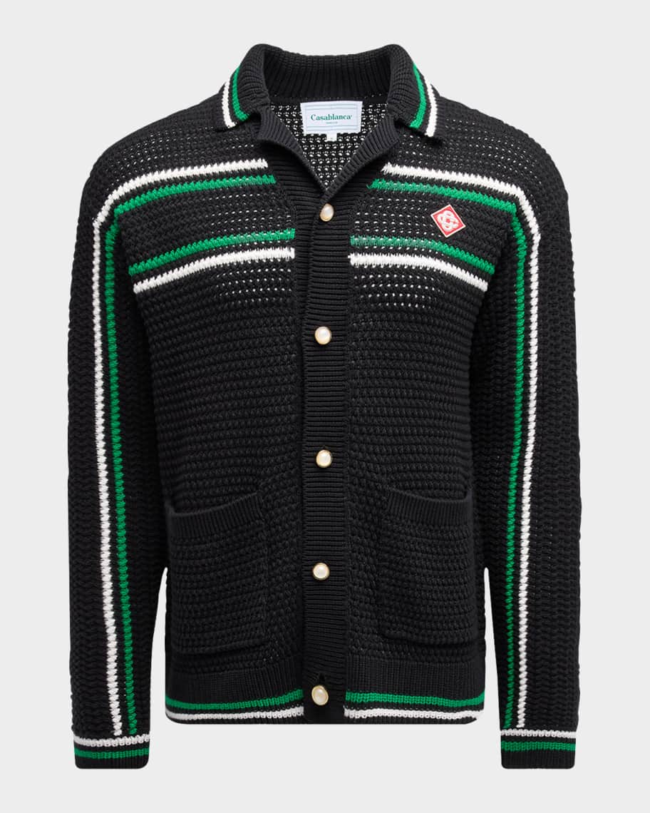 CASABLANCA Men's Crochet Knit Tennis Shirt Jacket | Neiman Marcus