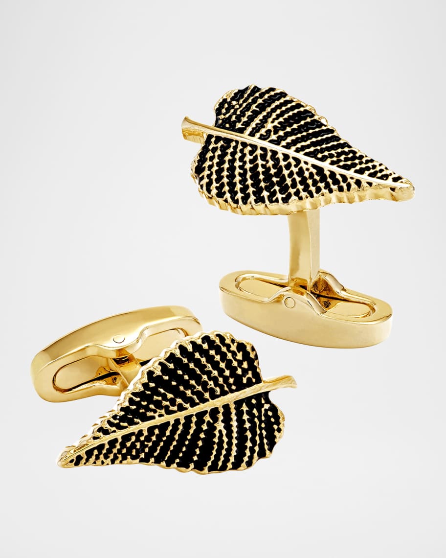 Link Up Men's Gold-Tone Enamel Leaf Cufflinks | Neiman Marcus