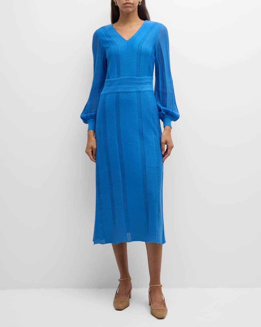 Misook Multi-Stitch Knit Fit-and-Flare Midi Dress | Neiman Marcus