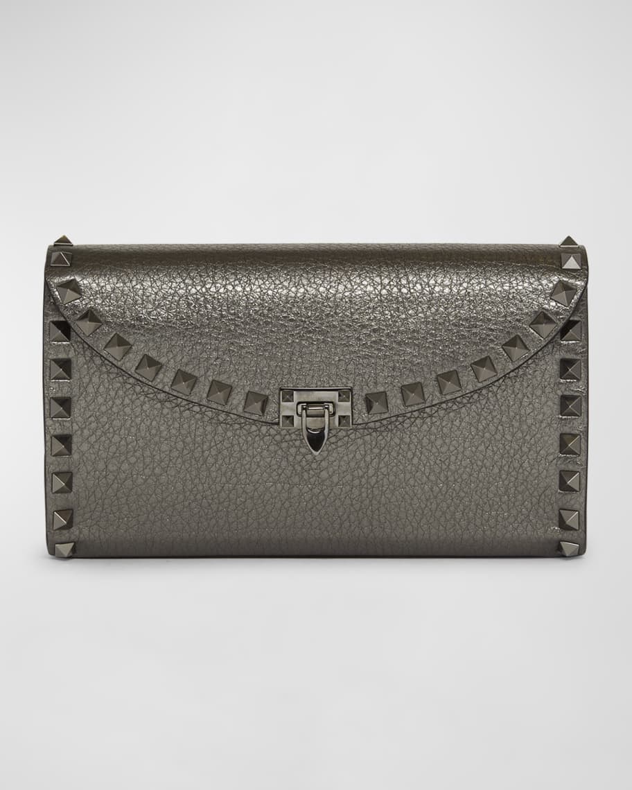 Valentino Garavani Rockstud Metallic Leather Wallet on Chain | Neiman ...