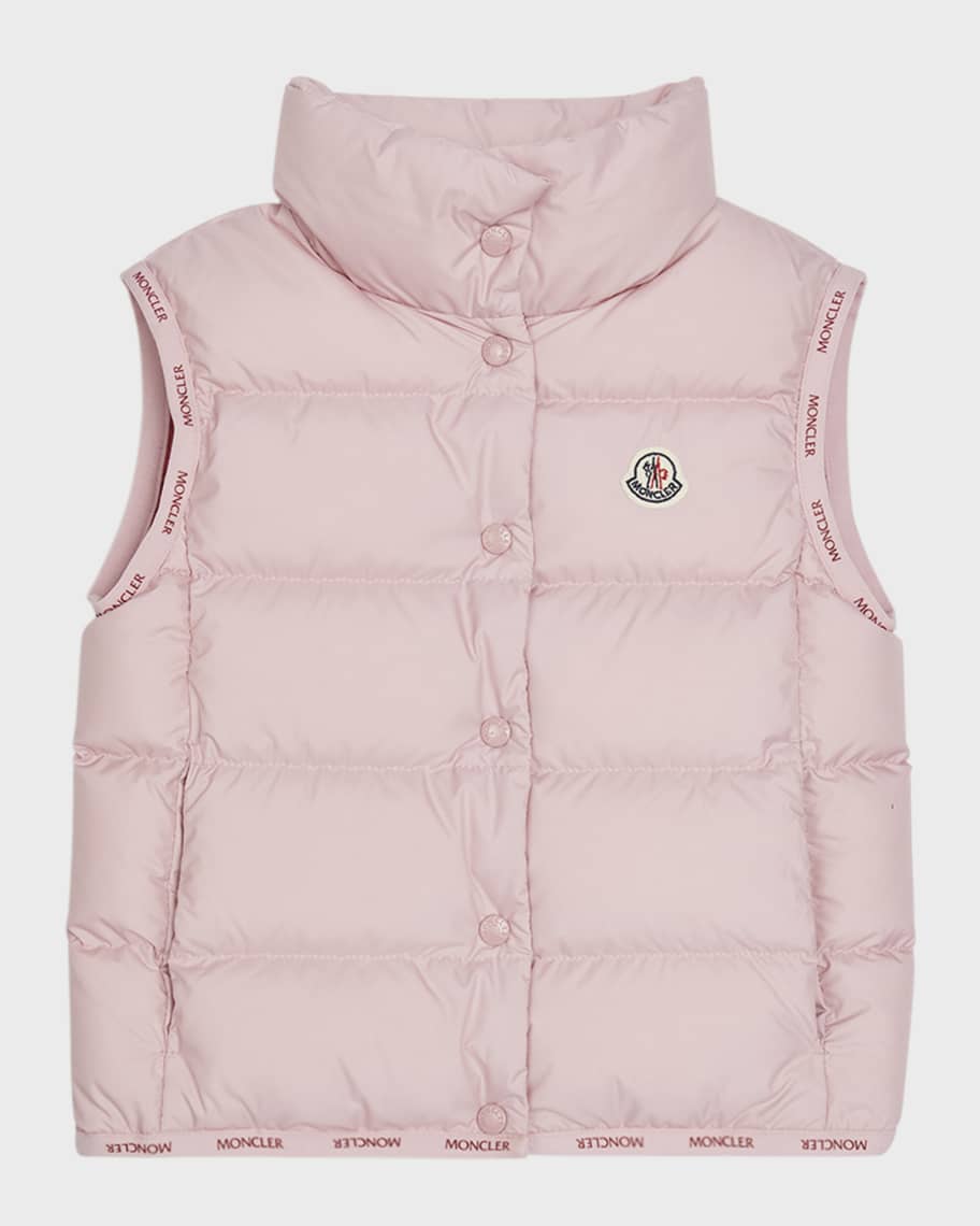 Moncler Girl's Badia Logo Tape Puffer Vest, Size 4-6 | Neiman Marcus