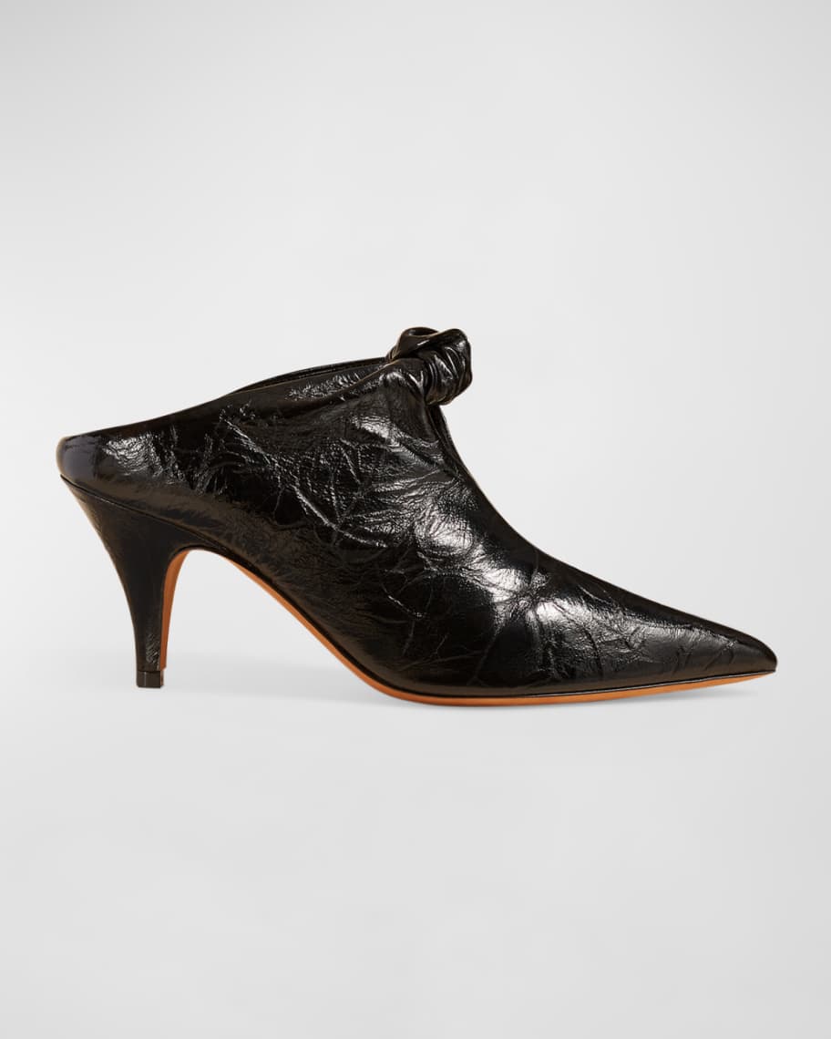 Khaite Rowan Crinkle Leather Bow Mules | Neiman Marcus