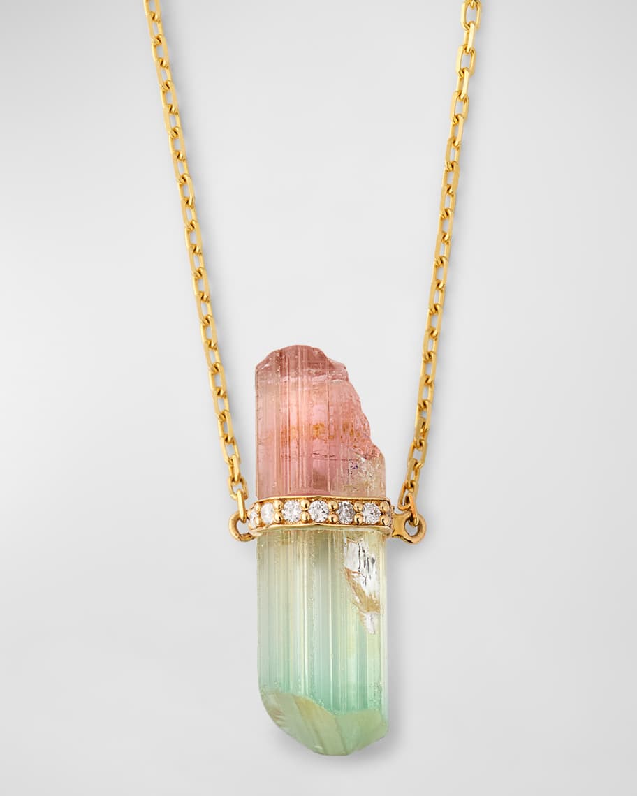 JIA JIA Crystalline Watermelon Tourmaline Diamond Gold Bar Necklace ...