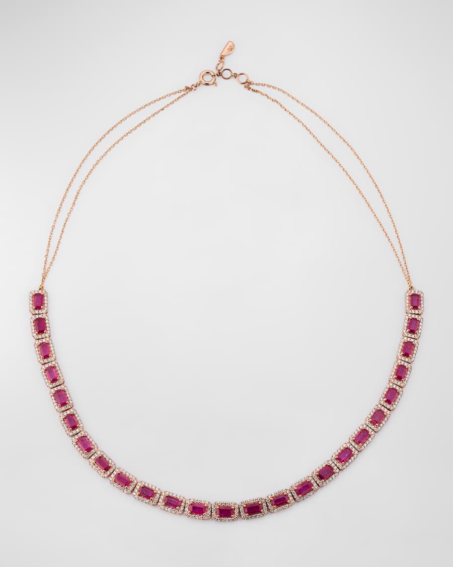 JIA JIA Emerald-Cut Ruby Diamond Halo Tennis Necklace | Neiman Marcus