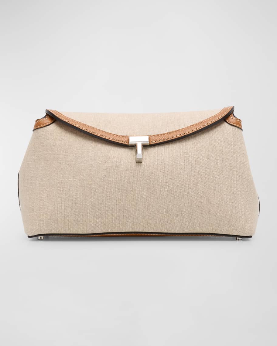 Toteme T-Lock Canvas Clutch Bag | Neiman Marcus