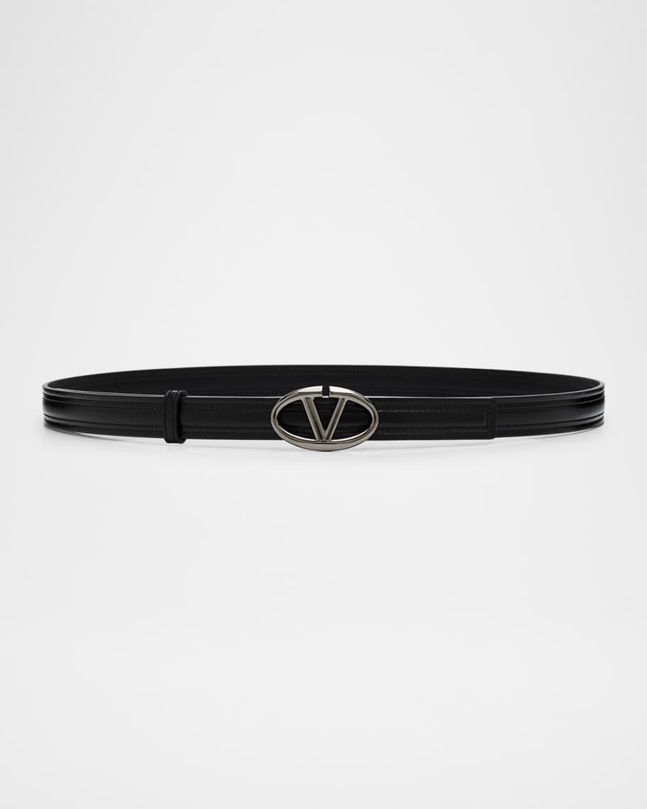 Valentino Garavani The Bold Edition VLogo Leather Skinny Belt, 20mm ...