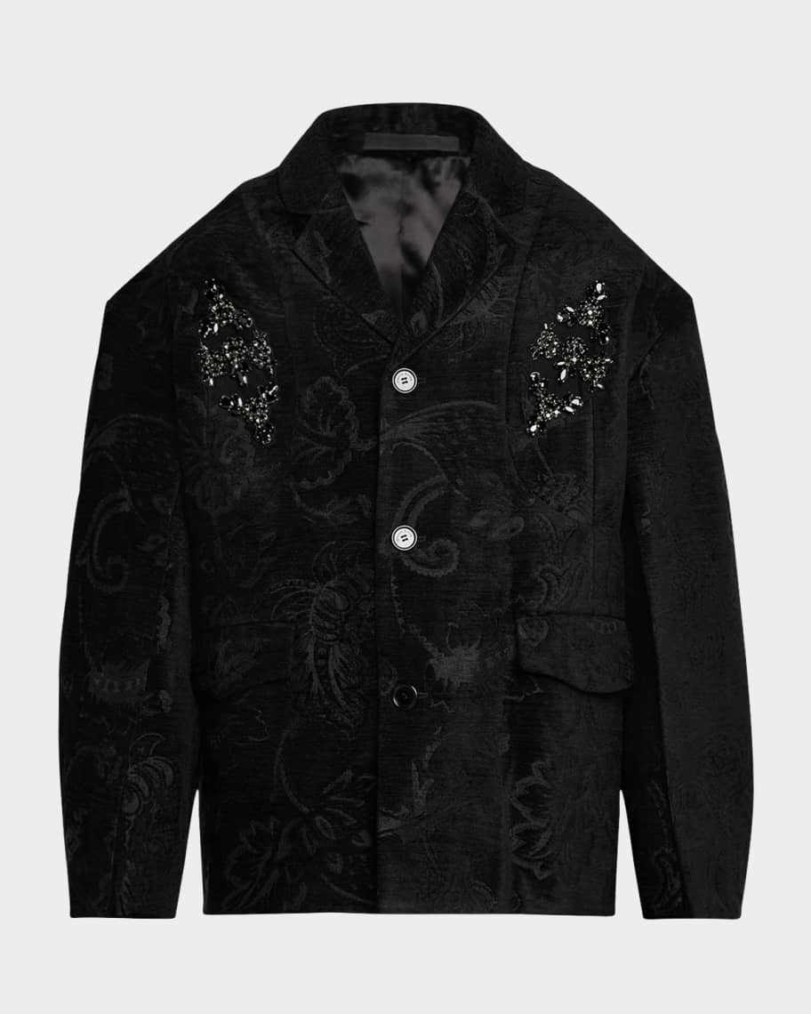 Simone Rocha Men's Embellished Boxy Armour Tapestry Jacket | Neiman Marcus