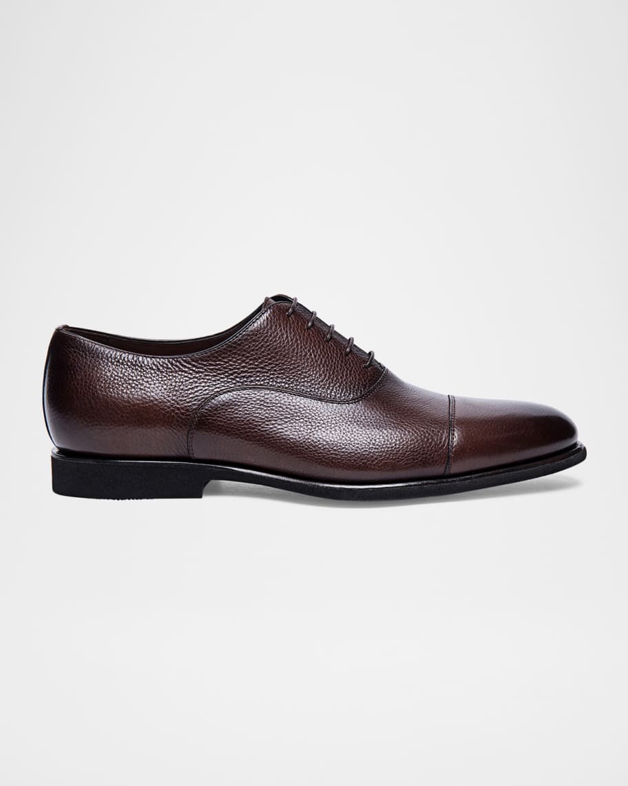 Santoni Men's Darian Grained Leather Oxfords | Neiman Marcus