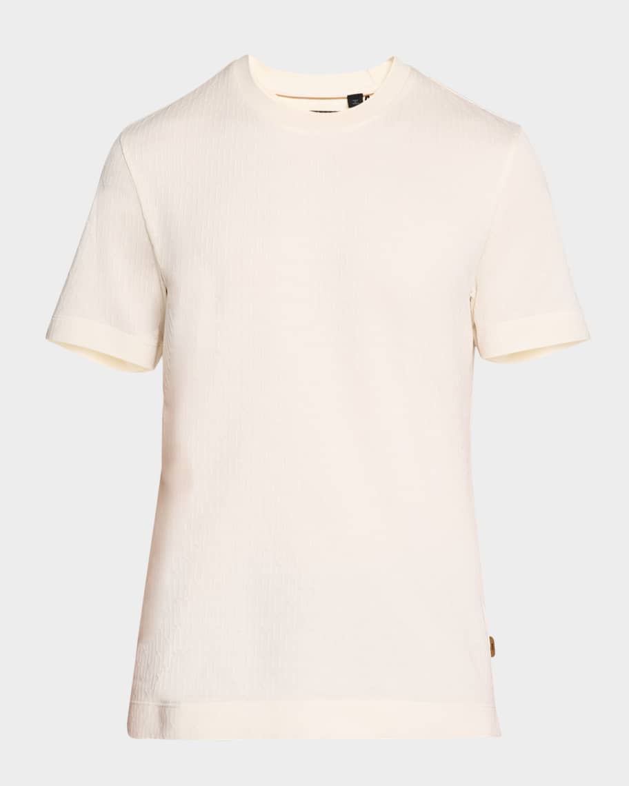 BOSS Camel Men's Tesar Cotton and Silk Jacquard Crewneck T-Shirt ...