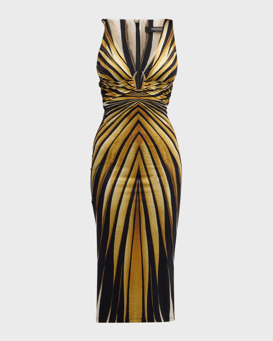Roberto Cavalli Printed Midi Dress | Neiman Marcus