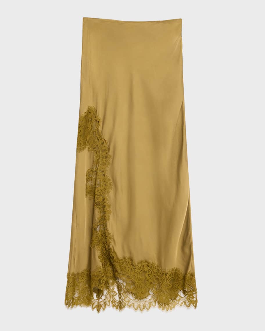 A.L.C. Olivia Satin and Lace Midi Skirt | Neiman Marcus