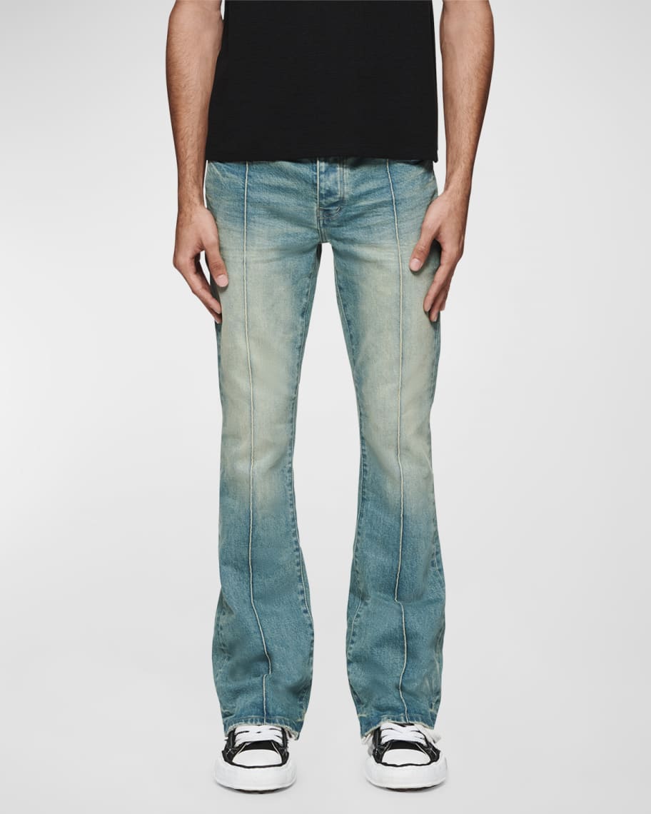 PURPLE Men's Pintuck Flare Overdye Jeans | Neiman Marcus