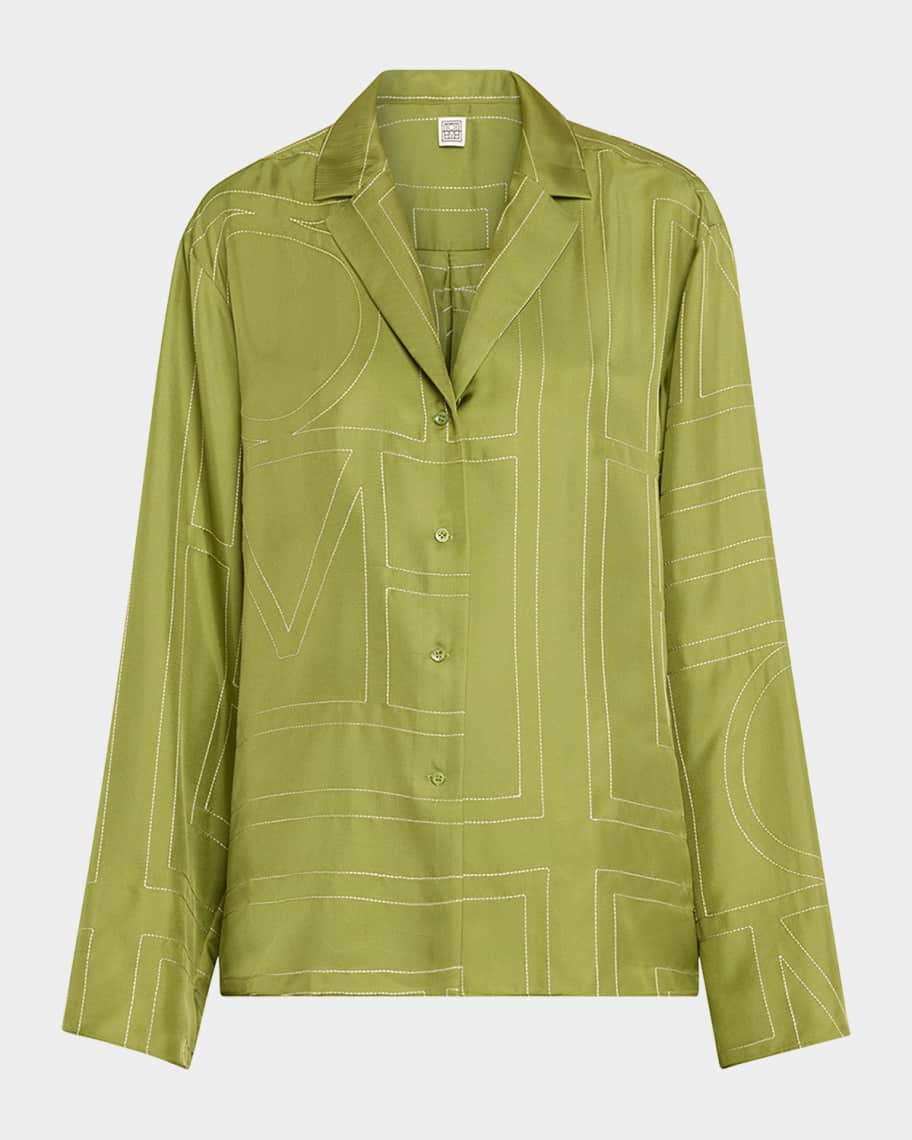 Toteme Monogram Silk Pajama Top | Neiman Marcus