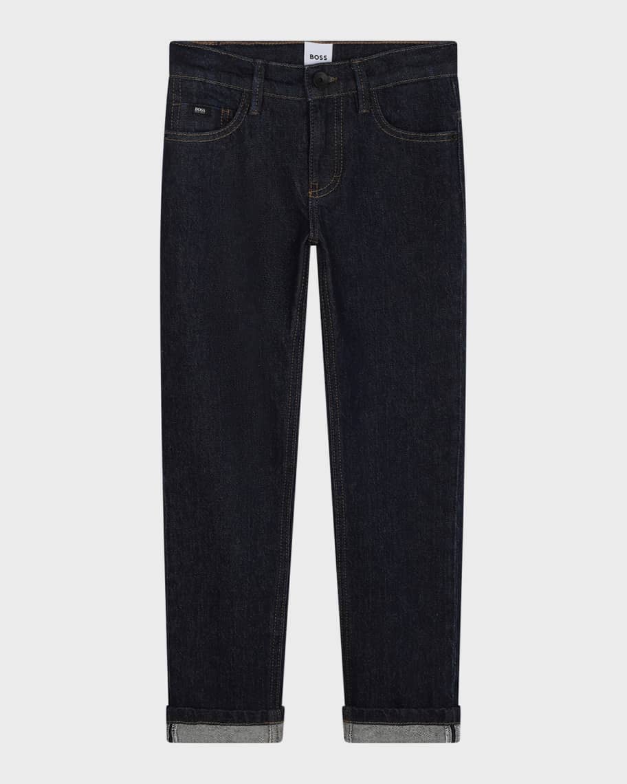 BOSS Boy's Jeans with Logo Label, Size 4-5 | Neiman Marcus