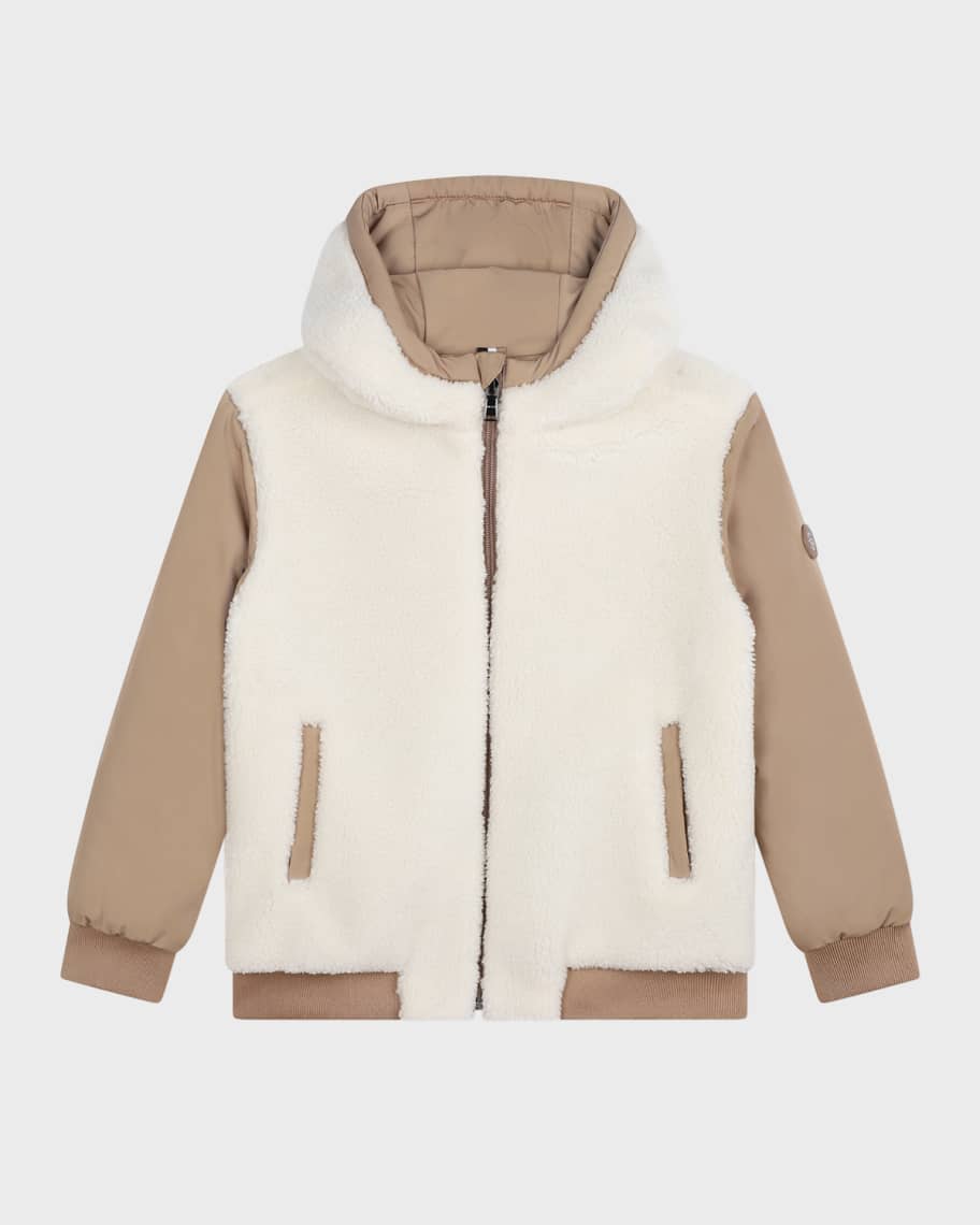 BOSS Boy's Logo Badge Reversible Sherpa Jacket, Size 4-5 | Neiman Marcus